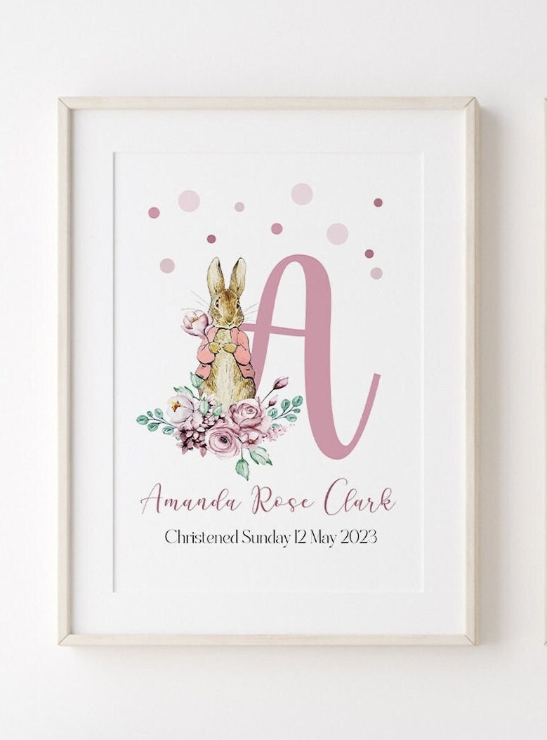 Personalised Peter Rabbit Christening Print Girls Baptism Gift ...