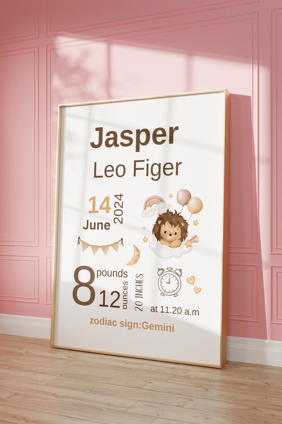 Lion Birth Stat Sign, Printable Nursery Decor (digital Download) - Etsy