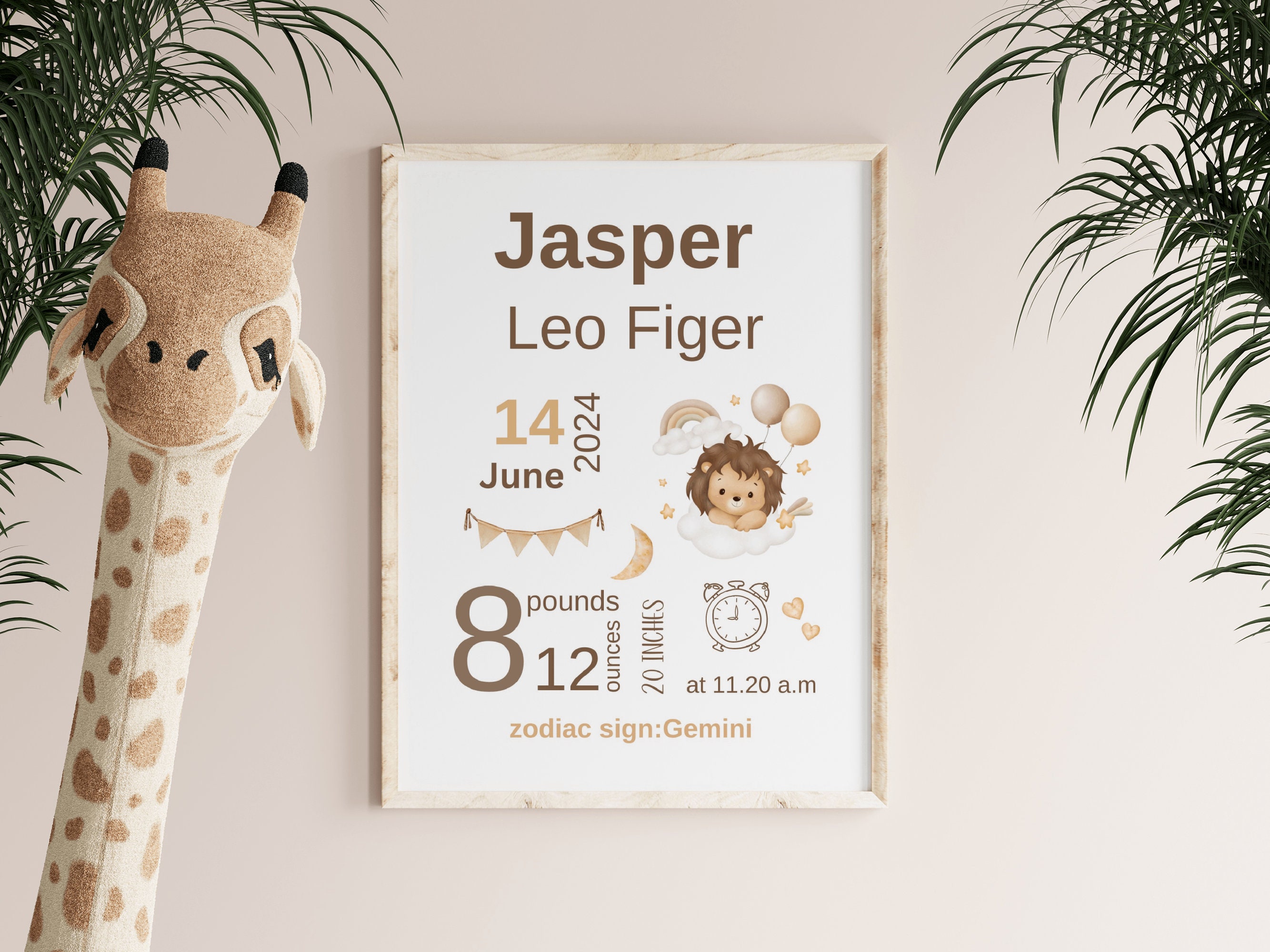 Printable Editable Cute Lion Birth Stat Sign Birth Announcement Stats ...