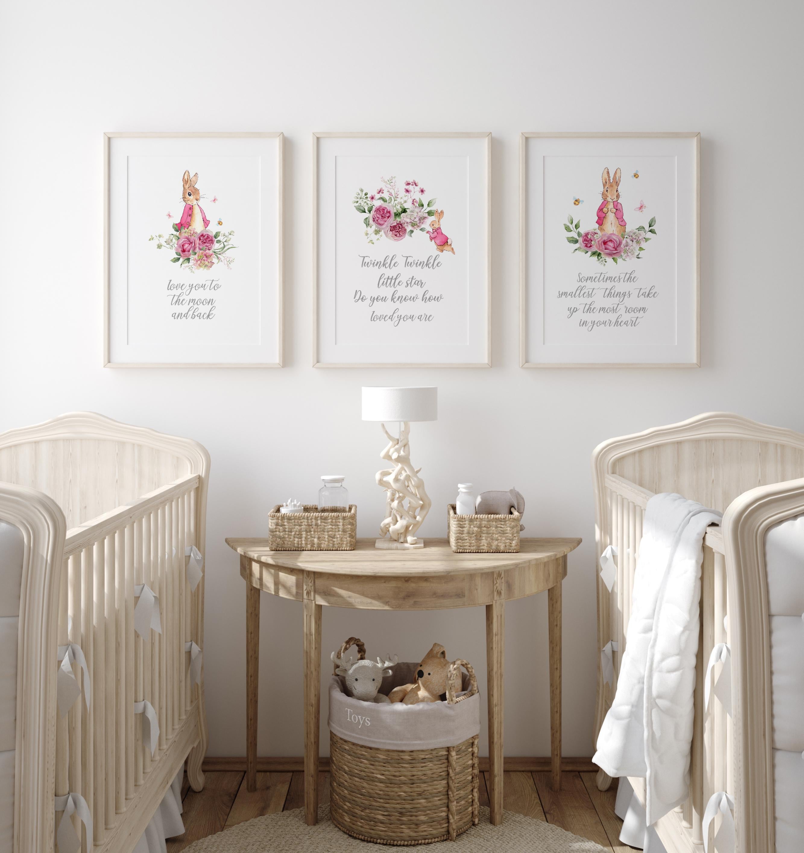 Set of 3 Pink Peter Rabbit Prints Pink Baby Girl Nursery Girls Room ...