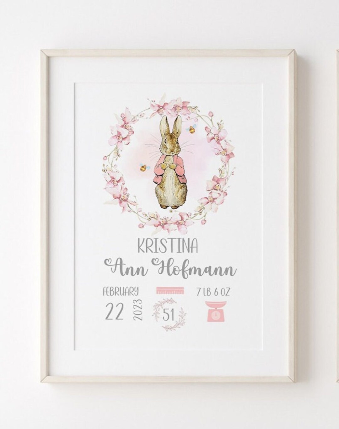 Peter Rabbit Baby Girl Birth Announcement Nursery Print Birth Details ...