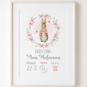 Peter Rabbit Baby Girl Birth Announcement Nursery Print Birth Details ...
