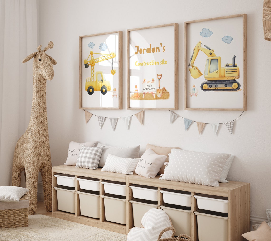 Personalised Construction Wall Decor Set of 3 Kids Room Decor - Etsy