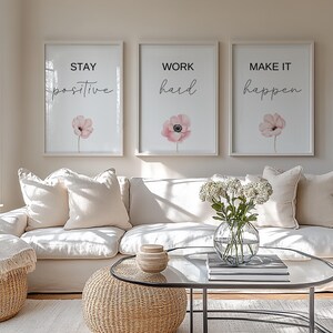 Set of 3 Inspirational Quotes Wall Art Office Decor Room Decor Pink ...