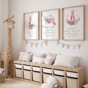 Set of 3 Pink Peter Rabbit Prints Pink Baby Girl Nursery Girls Room ...