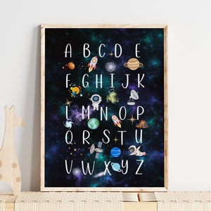 Outer Space Kids Alphabet Print Space Nursery Wall Art Boys Room Decor ...