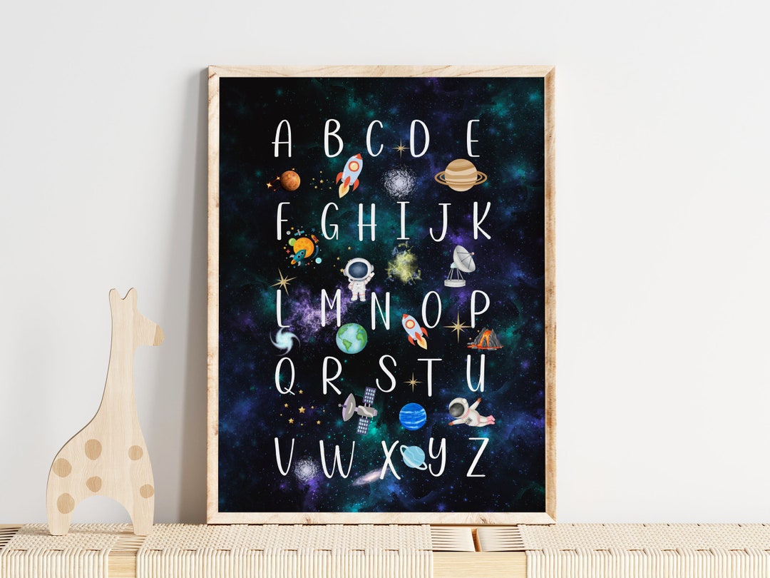 Outer Space Kids Alphabet Print Space Nursery Wall Art Boys Room Decor ...
