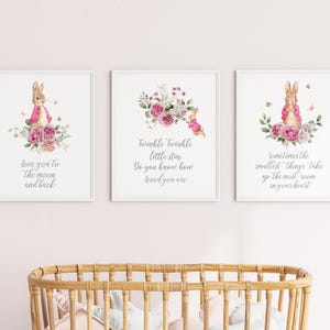 Set of 3 Pink Peter Rabbit Prints Pink Baby Girl Nursery Girls Room ...