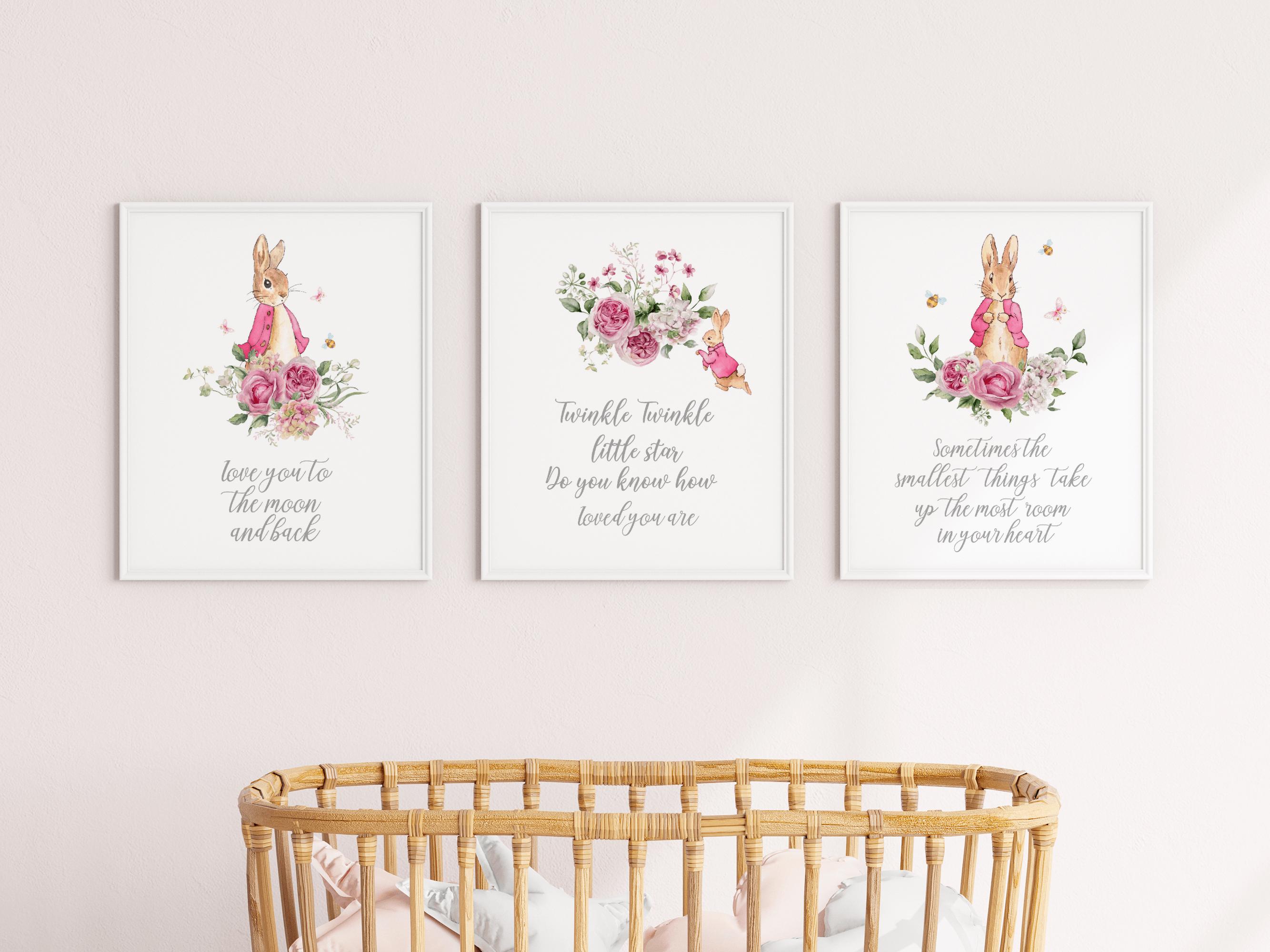 Set of 3 Pink Peter Rabbit Prints Pink Baby Girl Nursery Girls Room ...