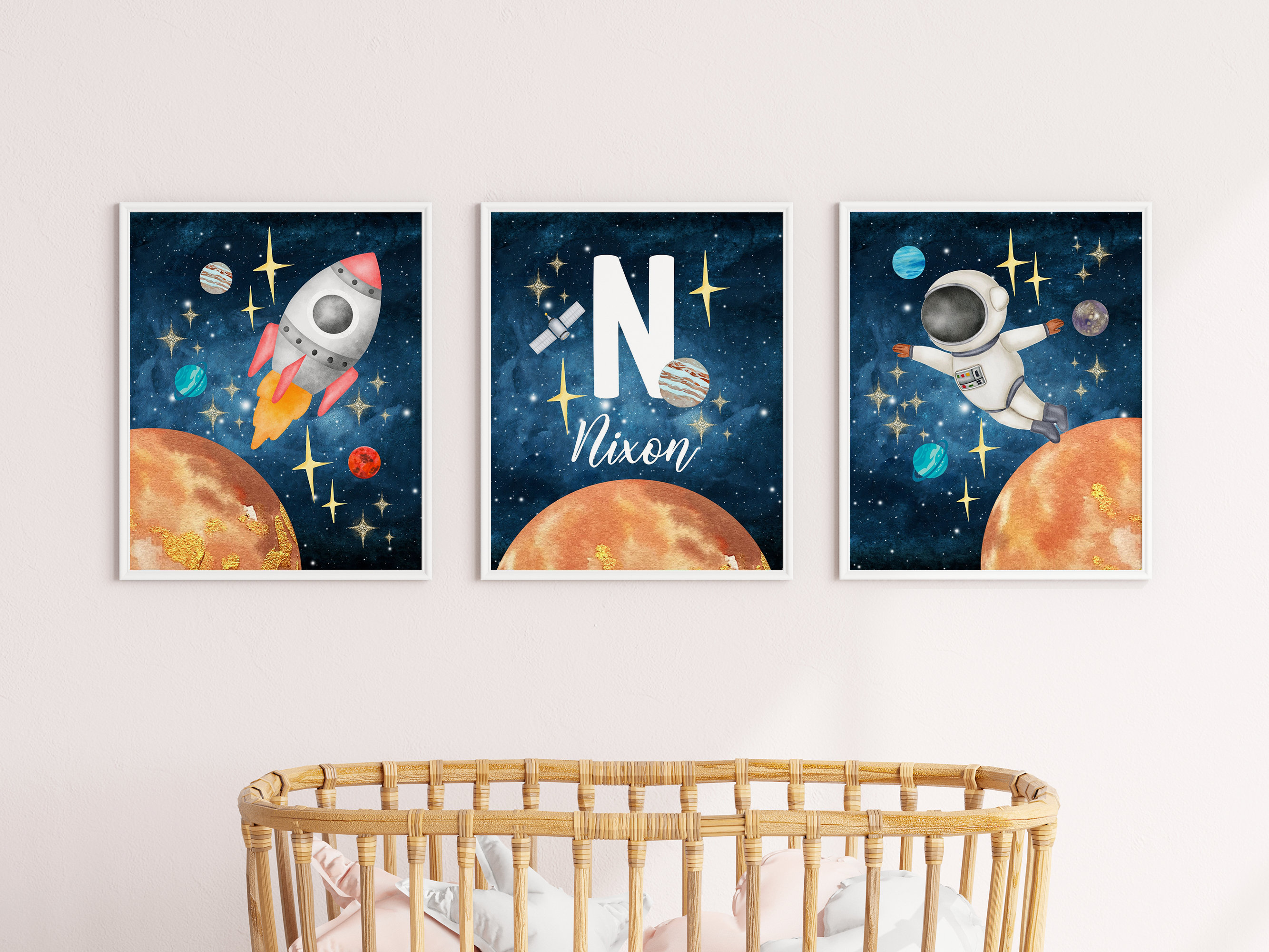 Personalised Space Theme Wall Art Outerspace Nursery Wall Decor Poster ...