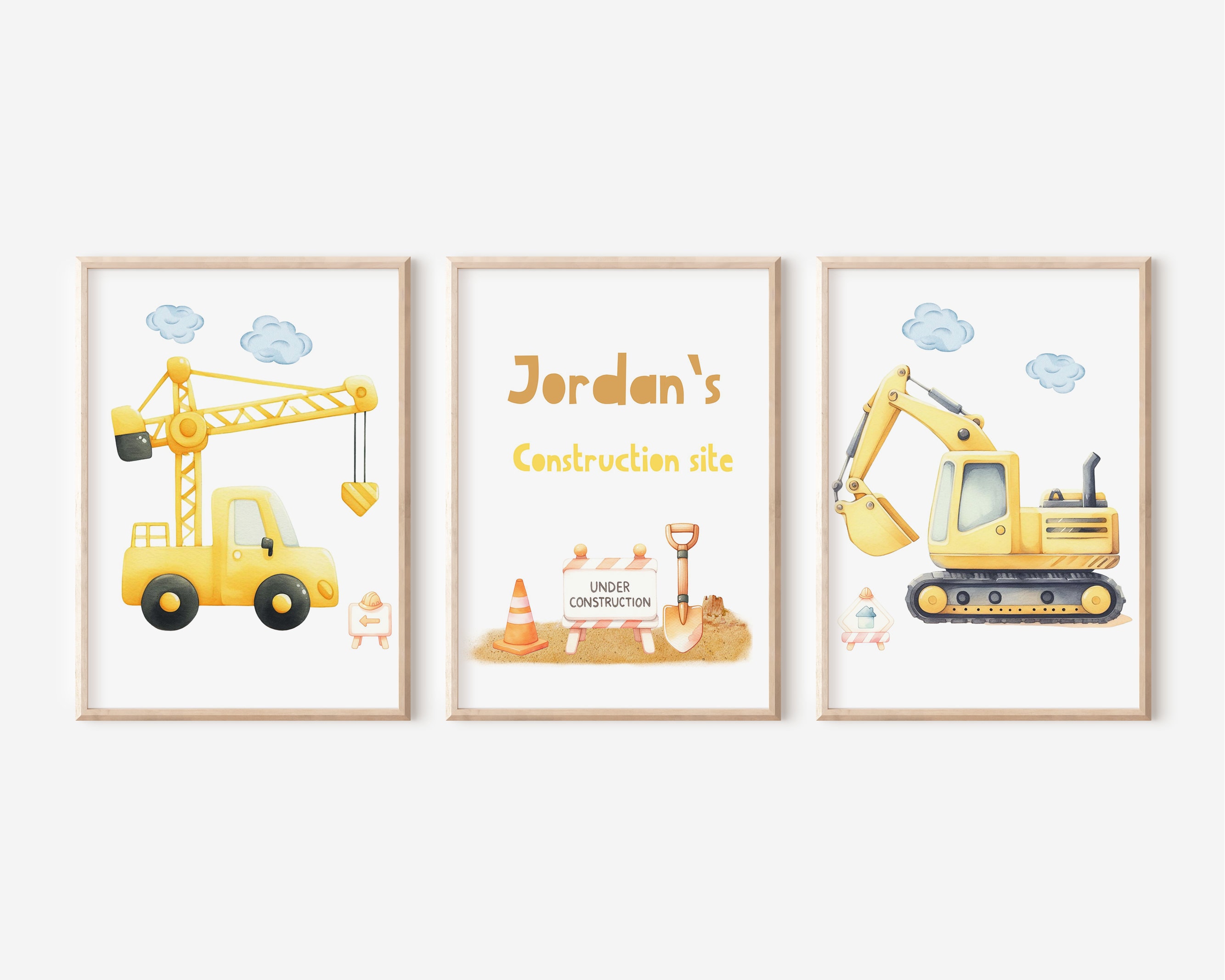 Personalised Construction Wall Decor Set of 3 Kids Room Decor - Etsy