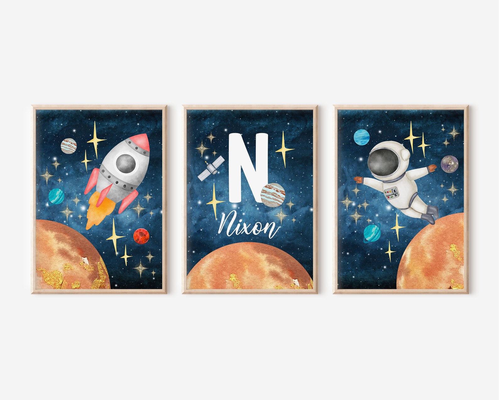 Personalised Space Theme Wall Art Outerspace Nursery Wall Decor Poster ...