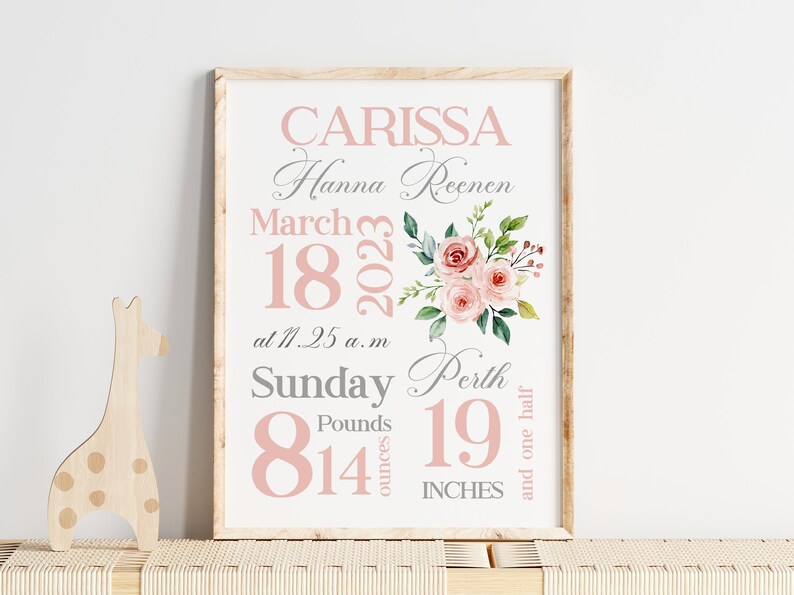Floral Baby Birth Stats Print, Nursery Decor (personalized) - Etsy ...