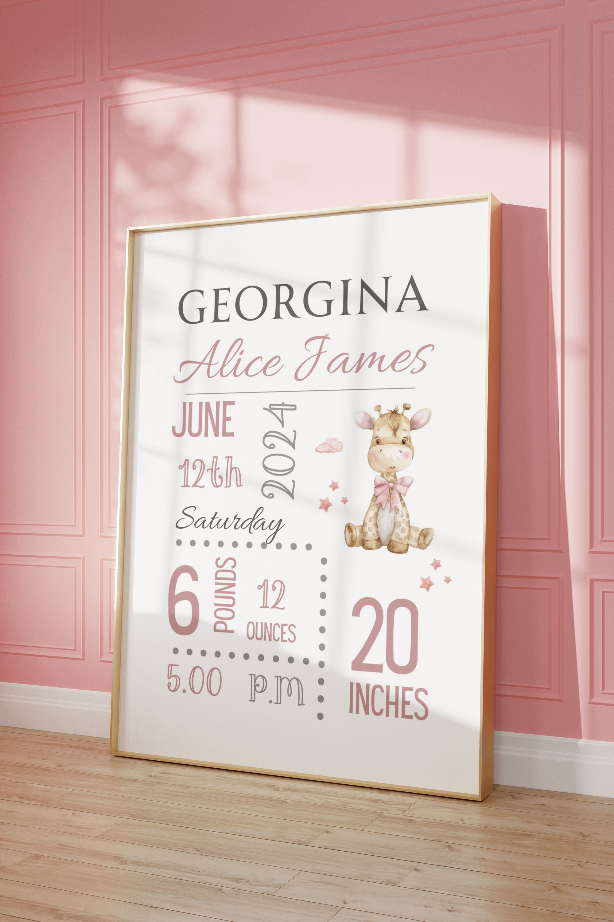 Giraffe Birth Stat Sign, Printable Nursery Art (digital Download) - Etsy