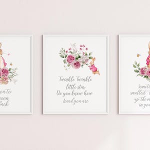 Set of 3 Pink Peter Rabbit Prints Pink Baby Girl Nursery Girls Room ...