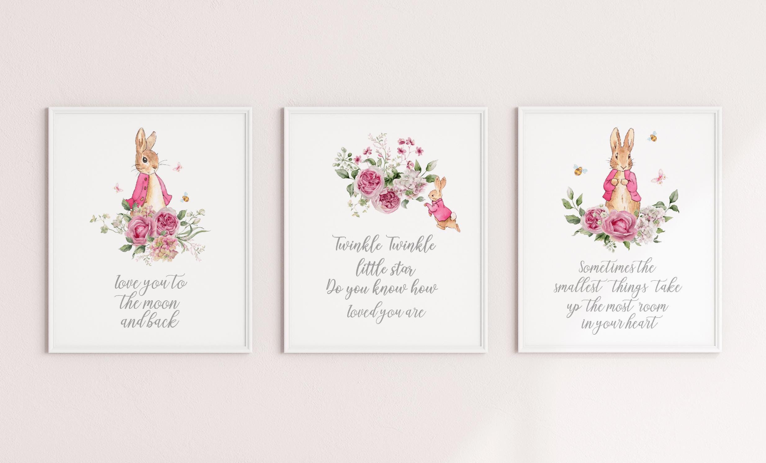 Set of 3 Pink Peter Rabbit Prints Pink Baby Girl Nursery Girls Room ...