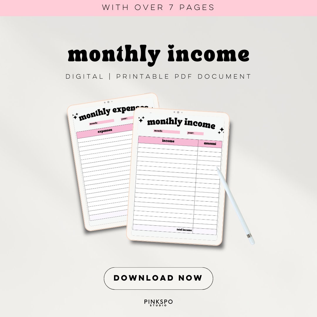 Monthly Income Printable Instant Download - Etsy