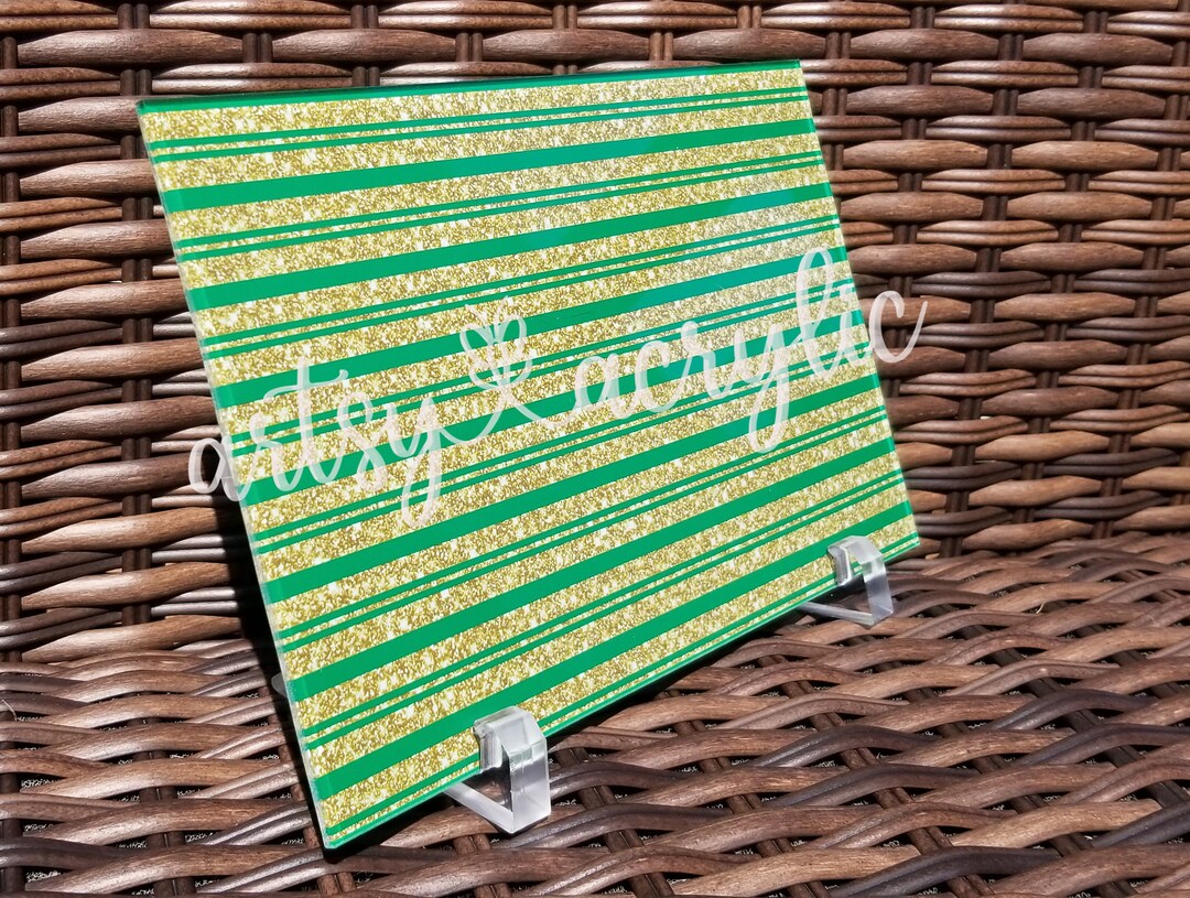 Green And Gold Glitter Stripes Artsy Acrylic Etsy