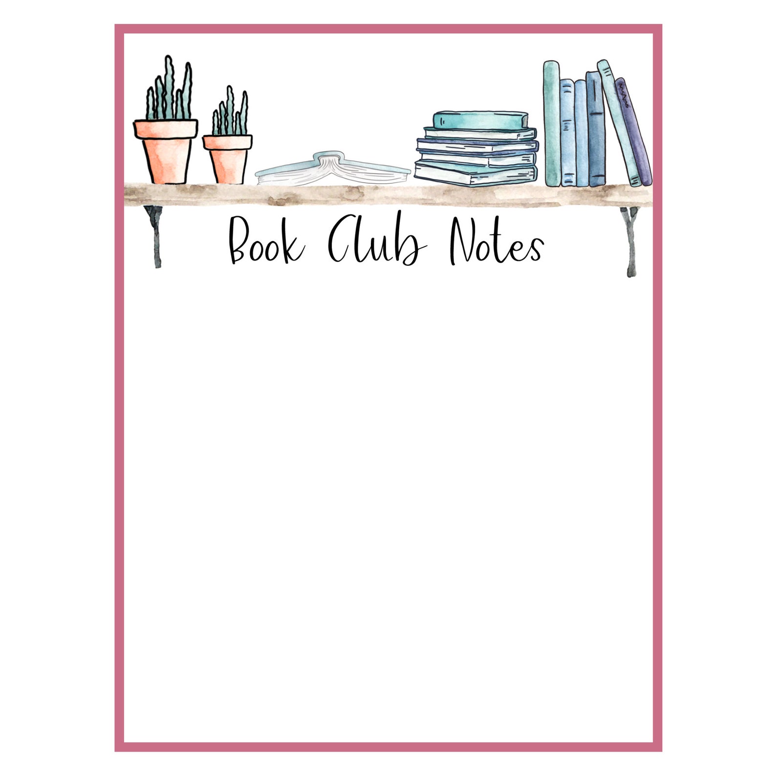 Book Club Notes Paper, Book Stacks, Plants, Writing, Reading - Etsy