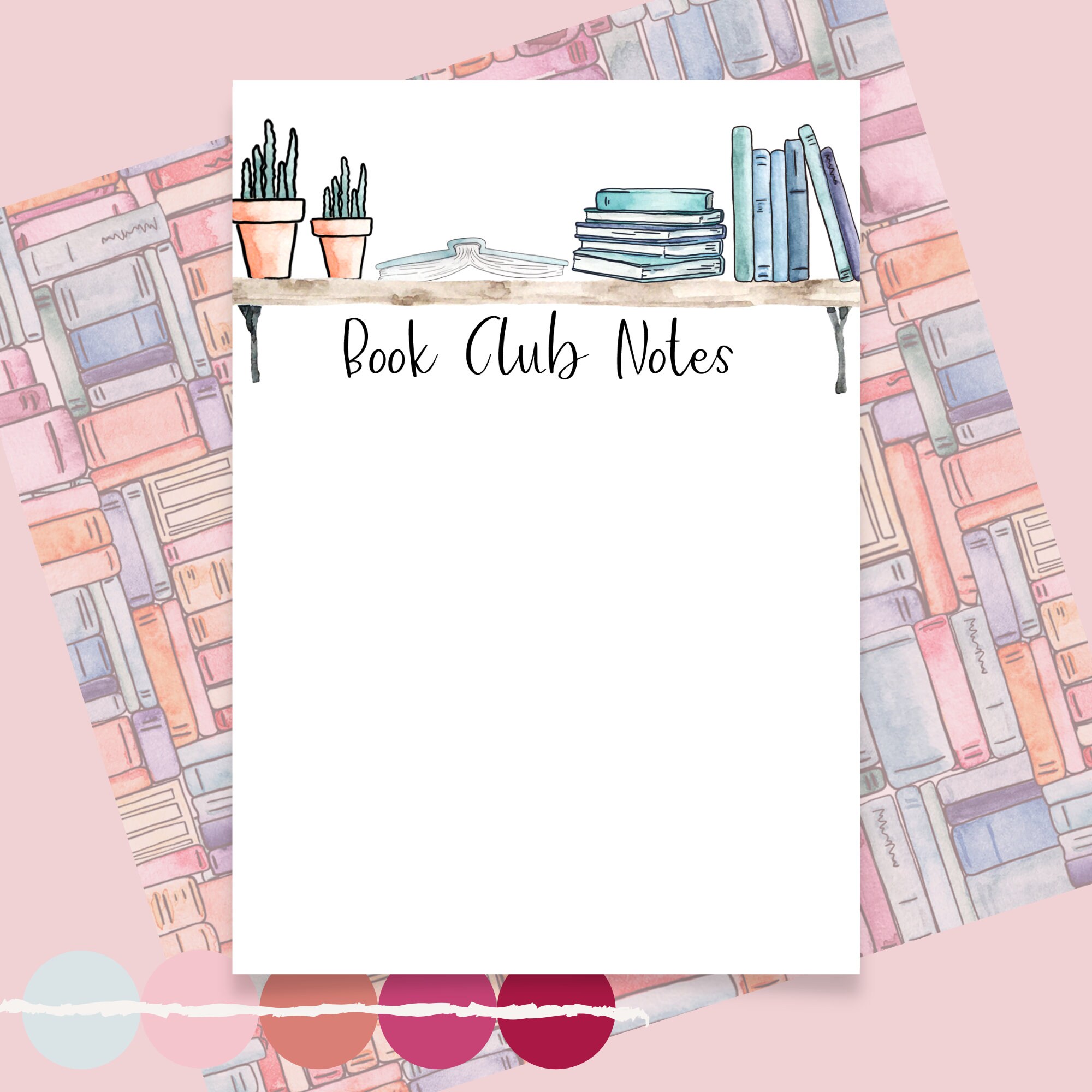 Book Club Notes Paper, Book Stacks, Plants, Writing, Reading - Etsy