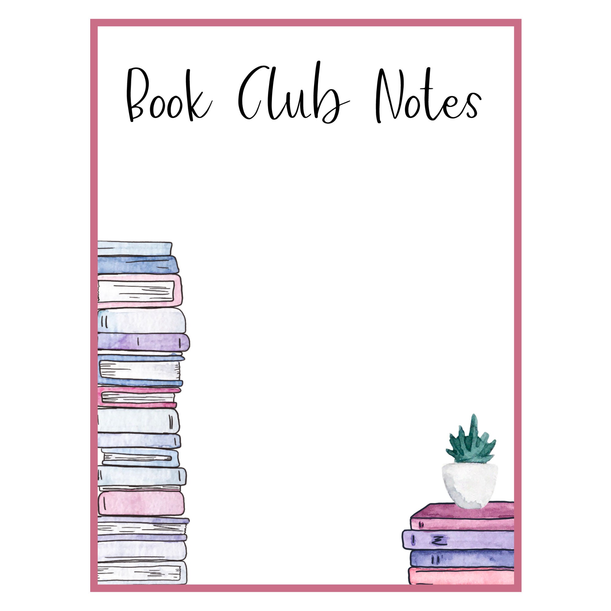 Book Club Notes Paper, Book Stacks, Writing, Reading - Etsy