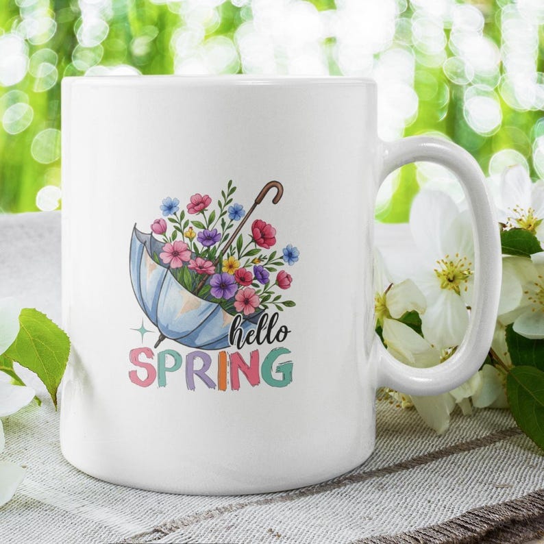 Spring Bird Coffee Mug, Cute Bird Mug, Floral Spring Mug, Hello Spring ...