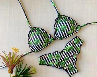 Bright Green & Blue Palm Tree Pattern Bikini - Etsy