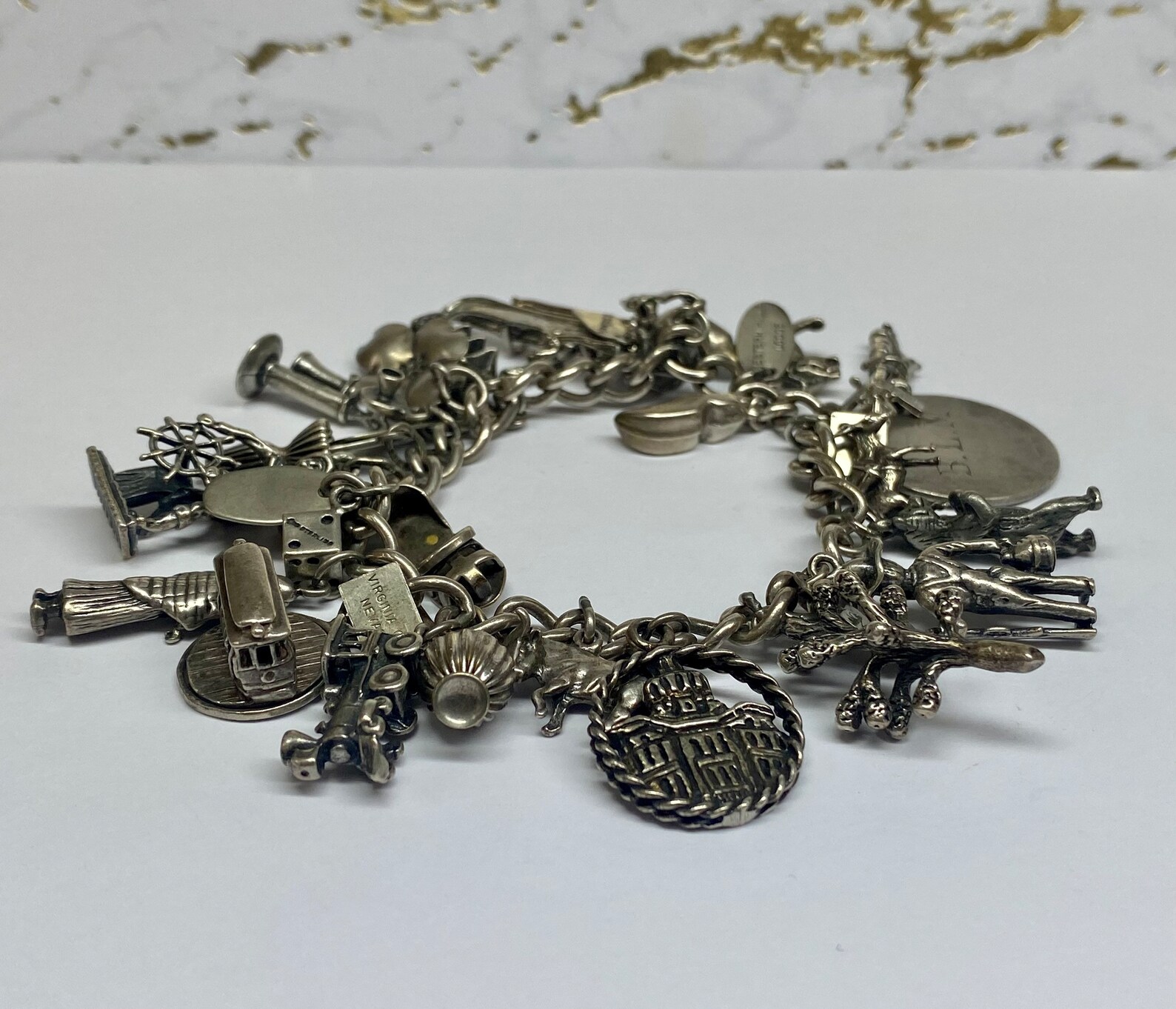 Vintage 925 Sterling Silver Overloaded Heavy Charm Bracelet. - Etsy