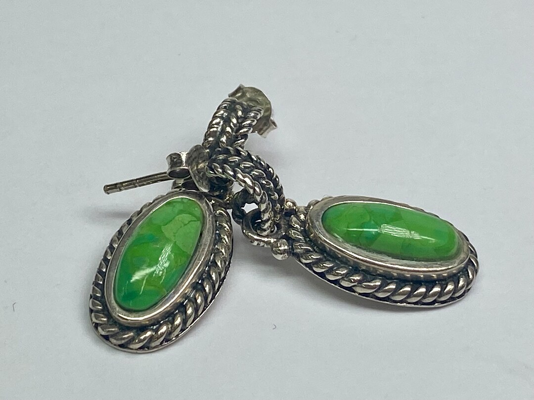 Beautiful Vintage THAI BARSE 925 Sterling Silver & Lime Green Turquoise ...