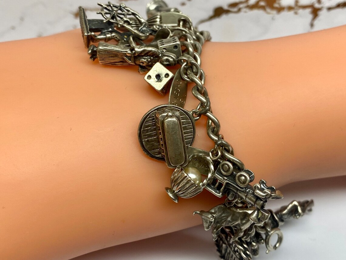 Vintage 925 Sterling Silver Overloaded Heavy Charm Bracelet. - Etsy