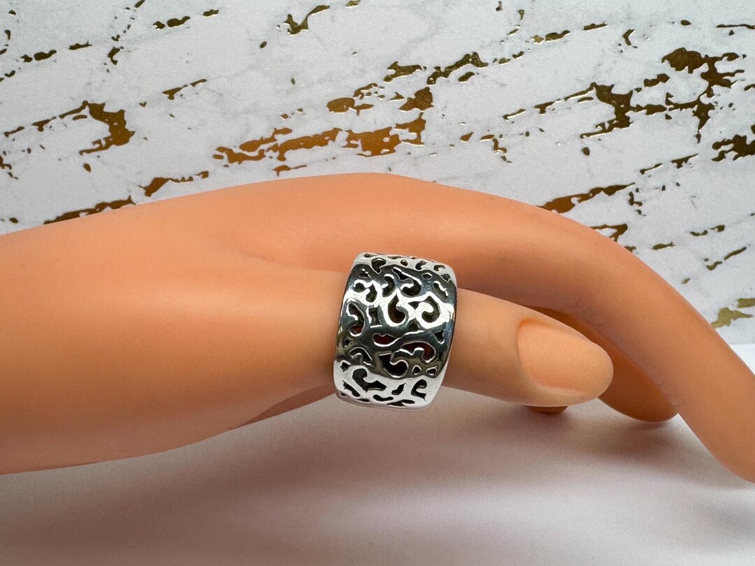 Vintage THAI 925 Sterling Silver Filigree Design Wide Band Ring ...