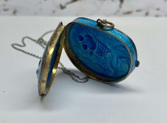Antique Sterling Silver Double Sided Enamel Fish Lo… - Gem