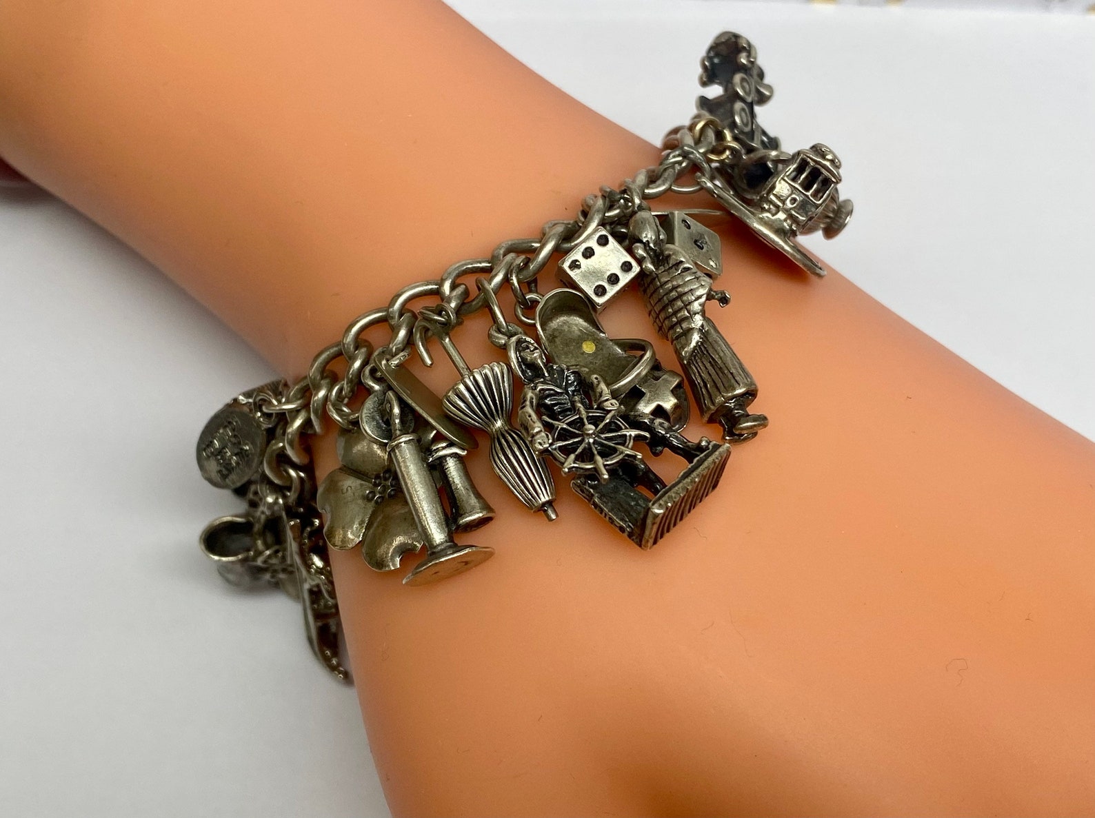 Vintage 925 Sterling Silver Overloaded Heavy Charm Bracelet. - Etsy