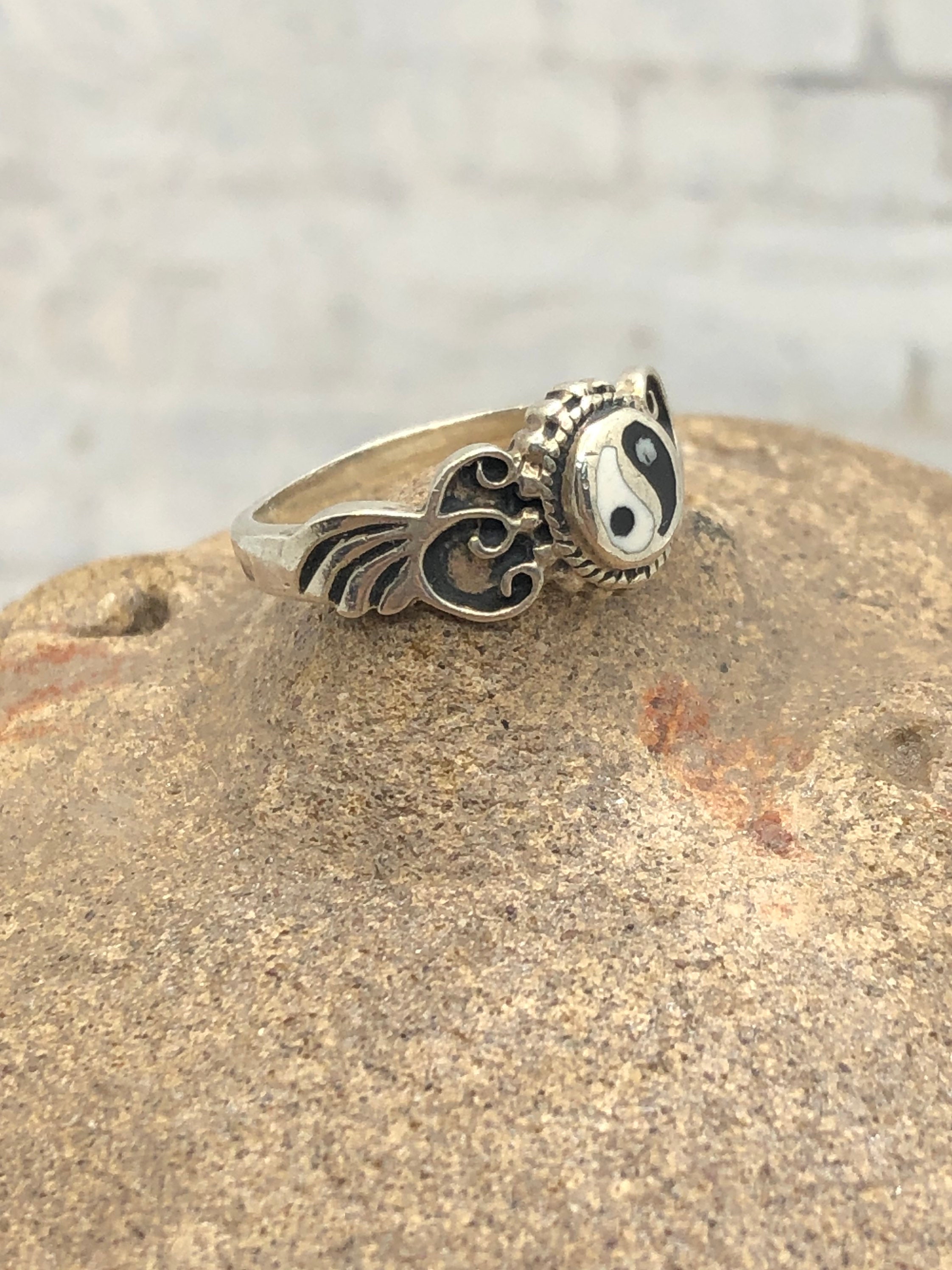 925 Sterling Silver Detailed Yin-yang Ring - Etsy