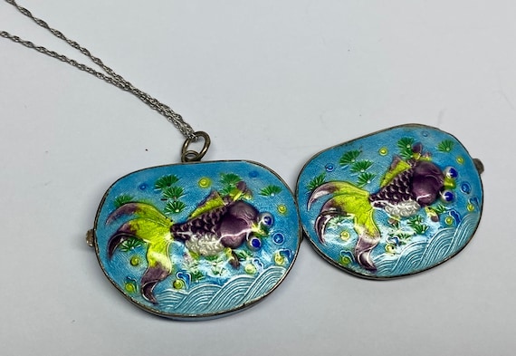 Antique Sterling Silver Double Sided Enamel Fish Lo… - Gem