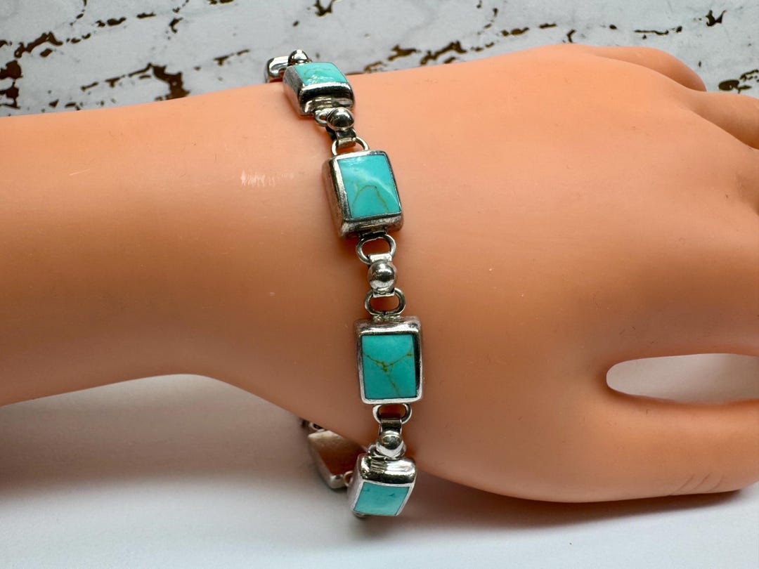 Vintage Mexican ATI 925 Sterling Silver and Turquoise Panel Bracelet ...
