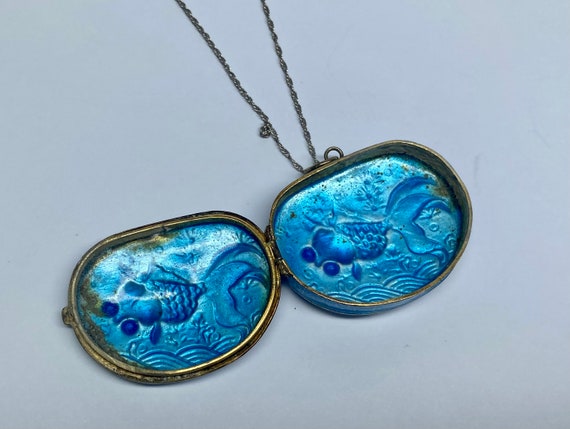 Antique Sterling Silver Double Sided Enamel Fish Lo… - Gem