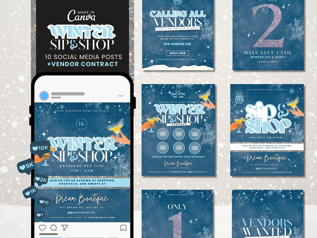 Winter Sip & Shop Flyer Bundle: Holiday Christmas Event Marketing ...