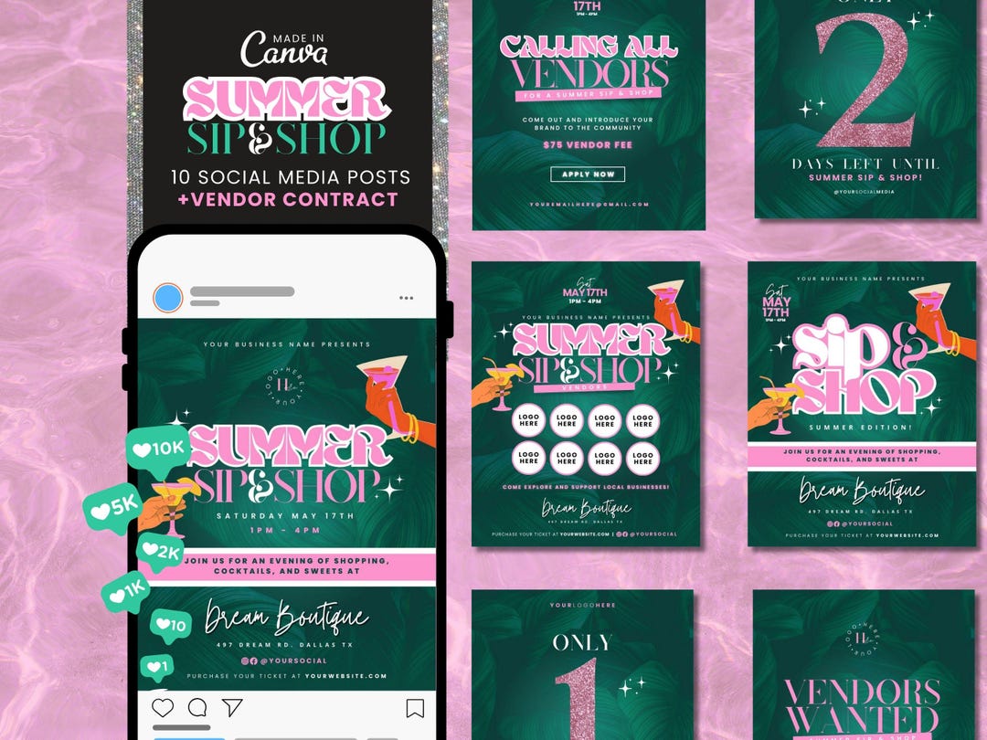 Summer Sip and Shop Bundle, Summer Event, Summer Flyer, Sip and Shop ...