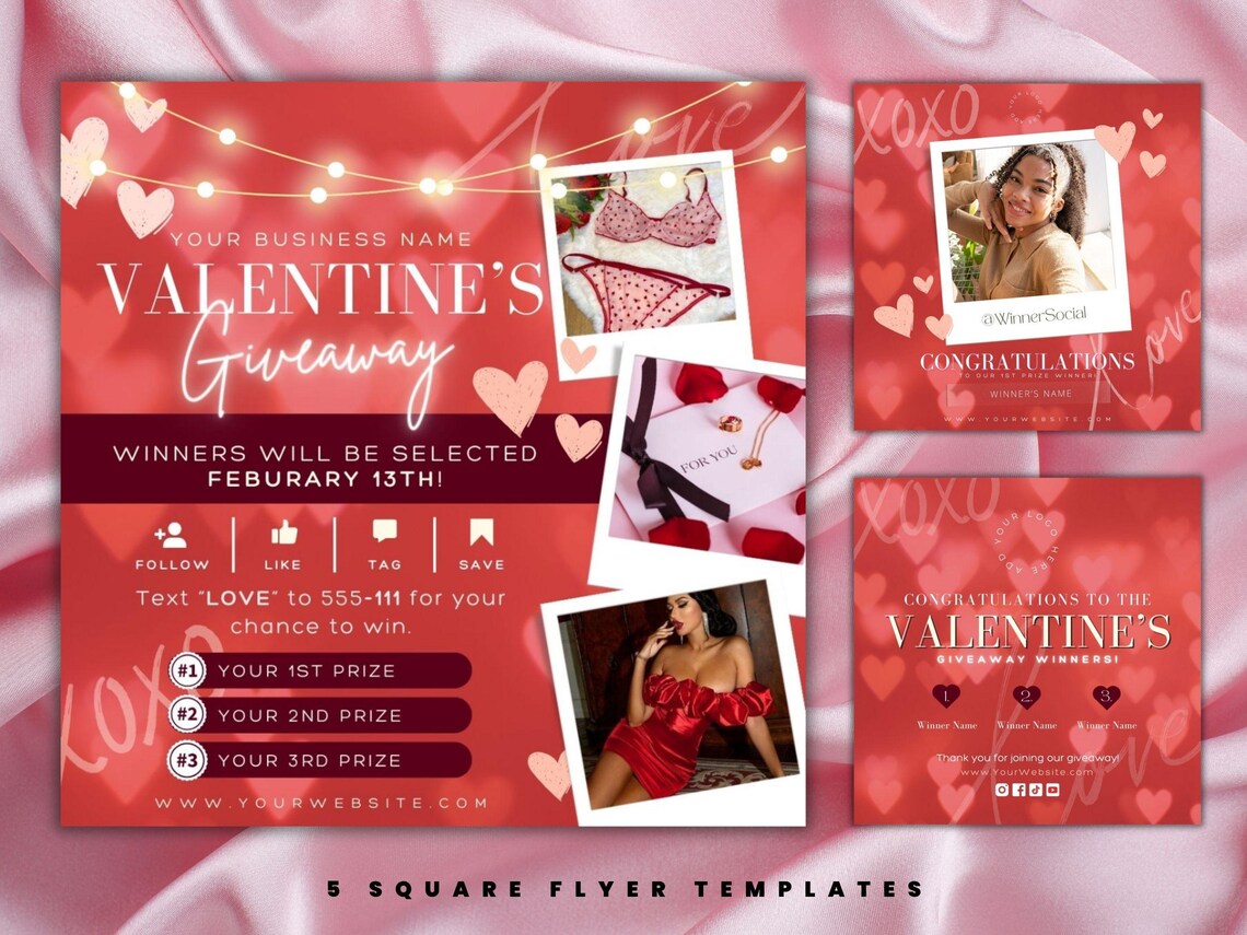Valentines Day Giveaway Flyer, Raffle Flyer, February Giveaway, Holiday ...