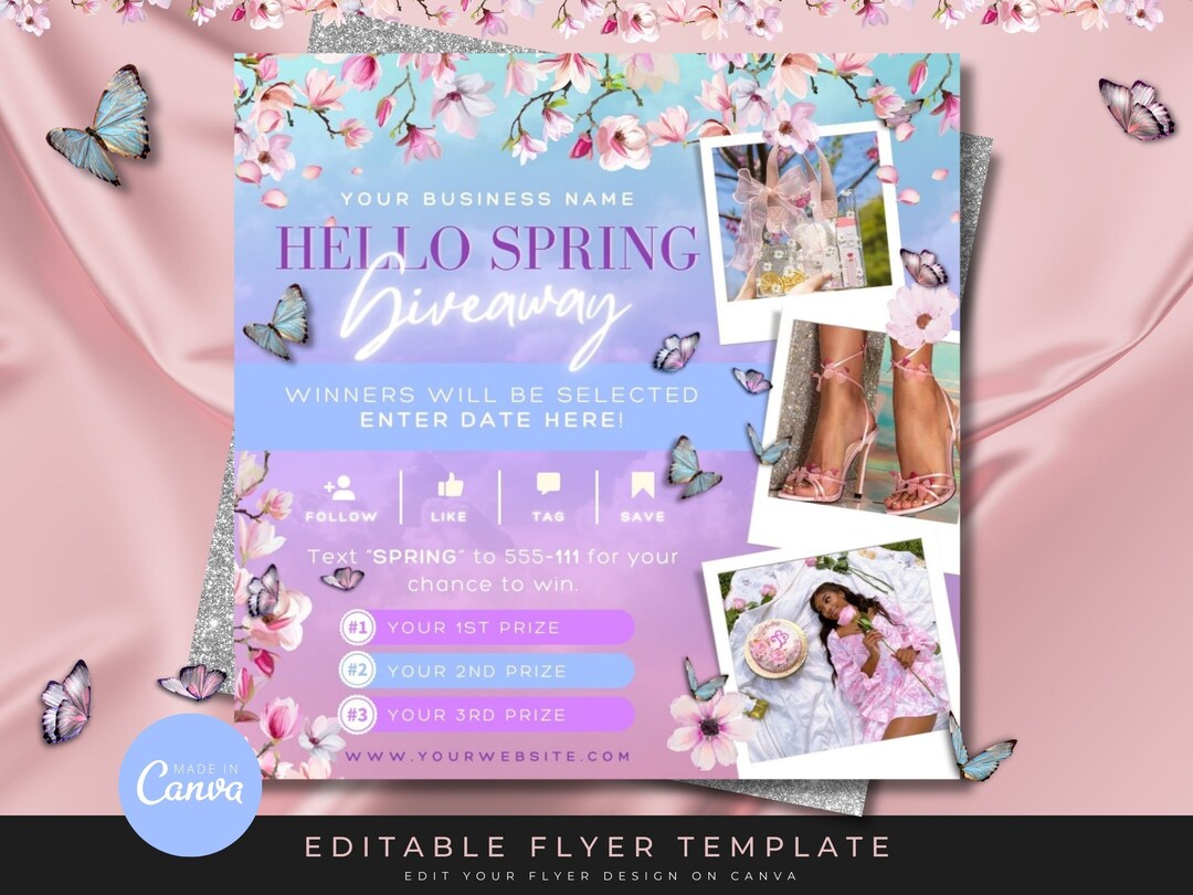 Hello Spring Giveaway Flyer, Canva Flyer, Spring Flyer, DIY Flyer ...
