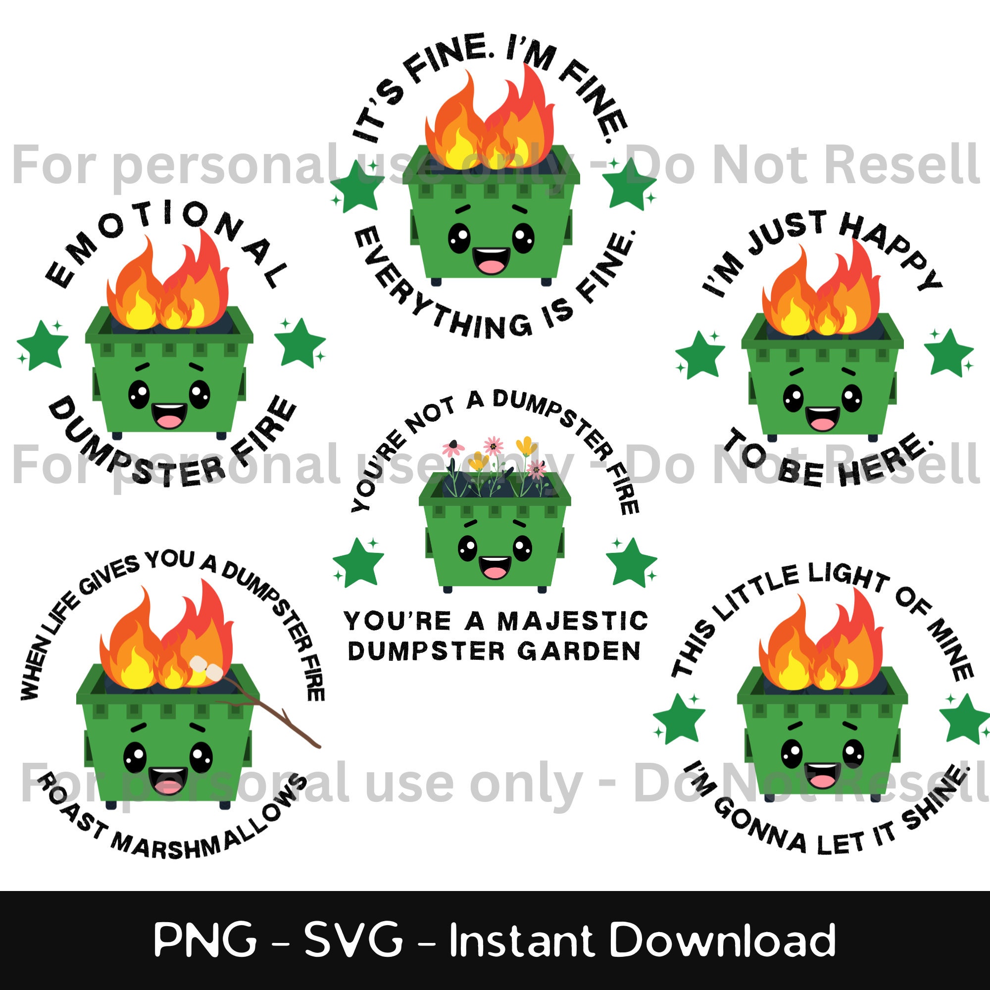 Dumpster Fire SVG PNG Bundle, Emotional Support Dumpster Fire ...