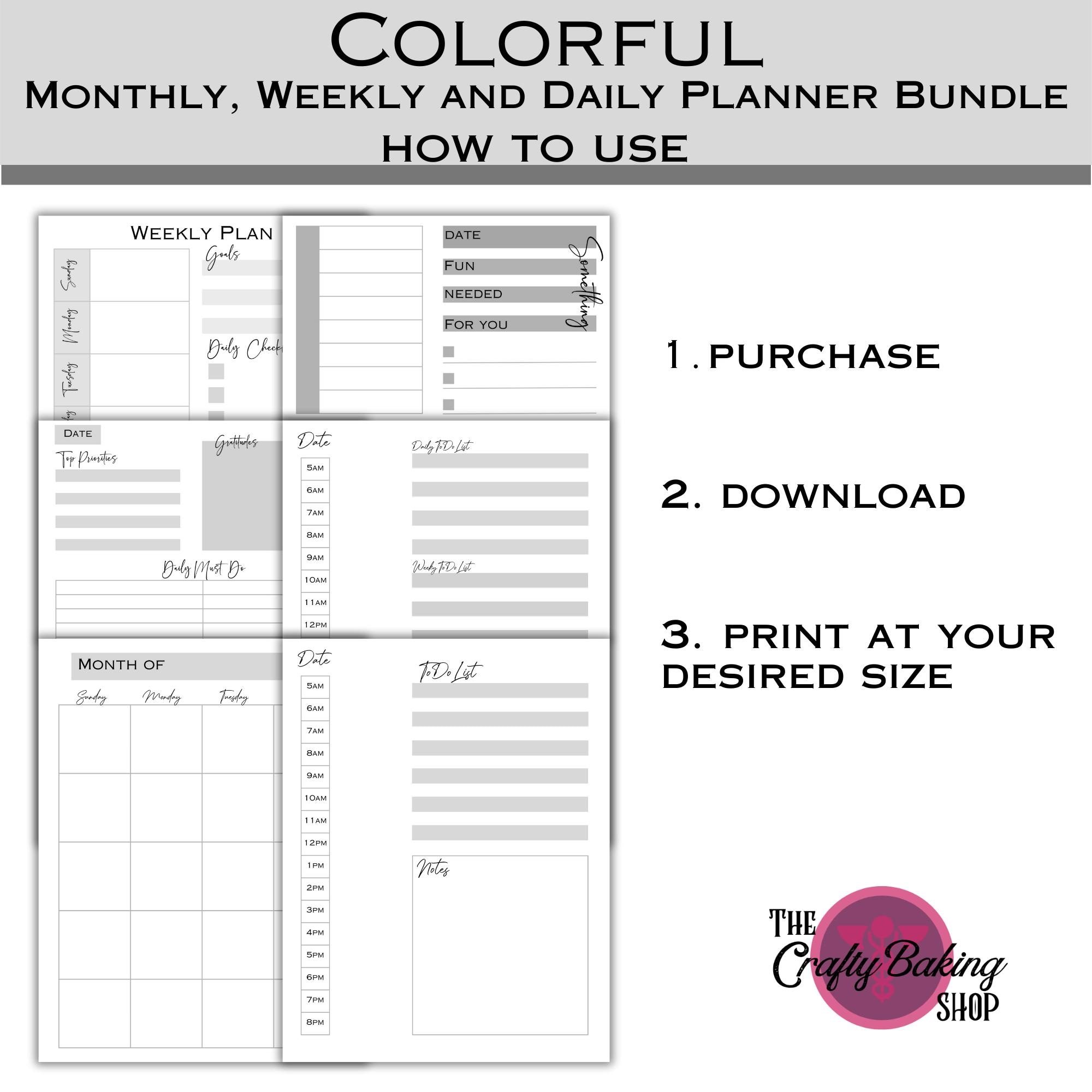 Digital Download Planner, Black and White Daily Weekly Monthly Planners ...