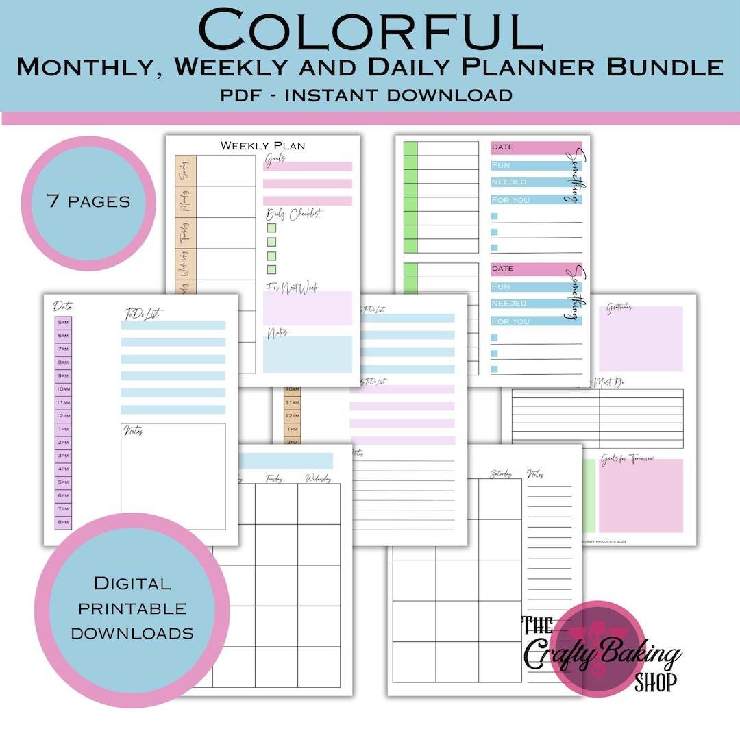 Digital Download Planner, Colorful Daily Weekly Monthly Planners ...