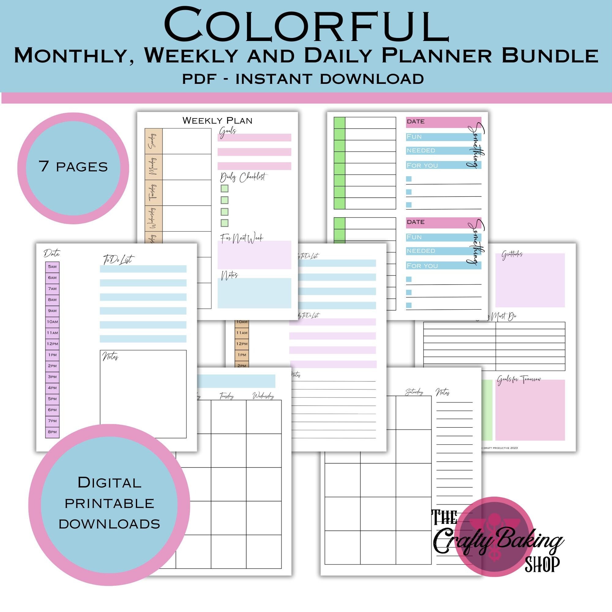 Digital Download Planner, Colorful Daily Weekly Monthly Planners ...