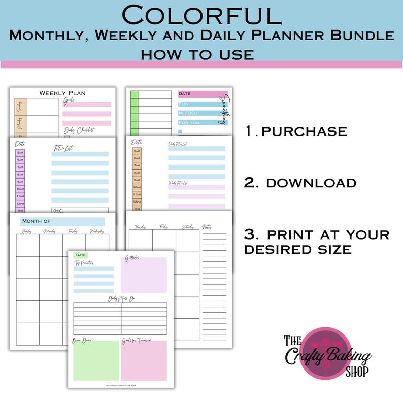 Digital Download Planner, Colorful Daily Weekly Monthly Planners ...