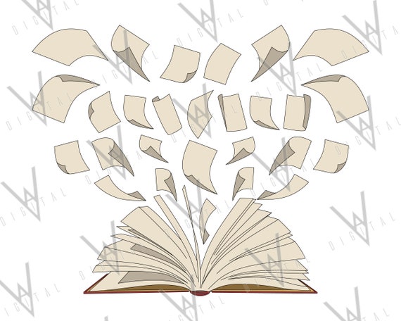Open Book Blowing Pages Template SVG/PNG | Etsy