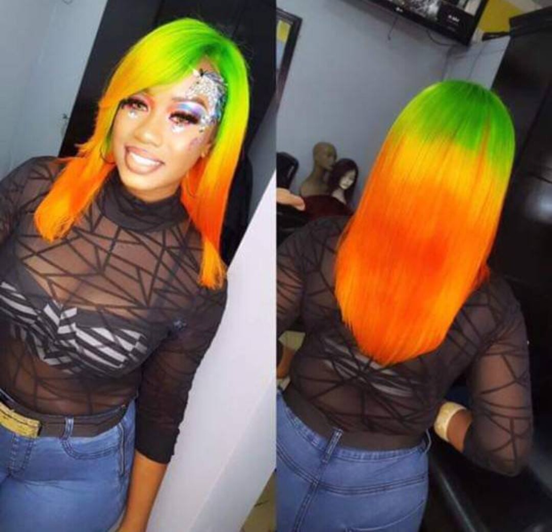 100 Human Hair Custom Coloring Bob Lace Front Wig Handmade Get The Look Yellowraspberry Pink