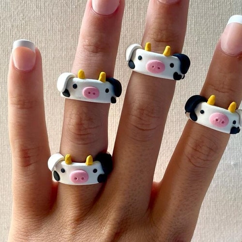 Cute Handmade Clay Cow Ring - Etsy