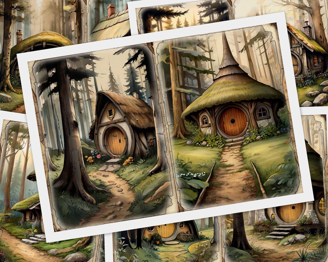 Fairytale Elven Houses 7 Prints Printable. Digital Junk Journal Kit ...